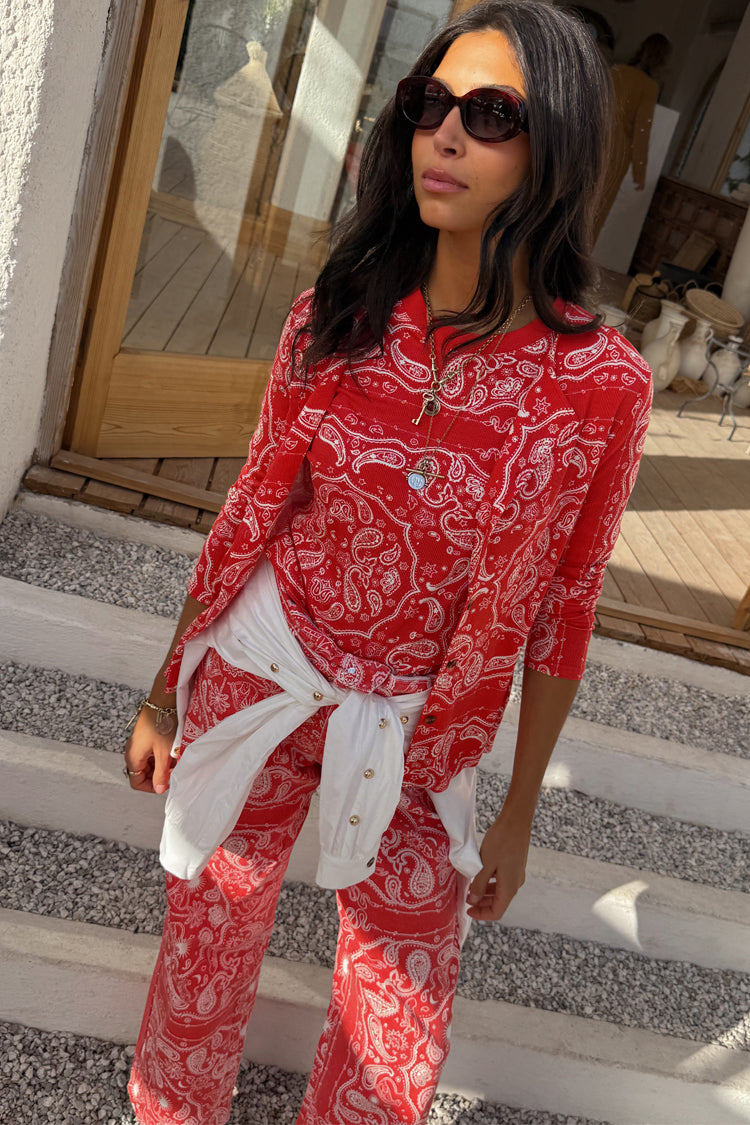 Red Bandana Rib Jersey Top – Never Fully Dressed