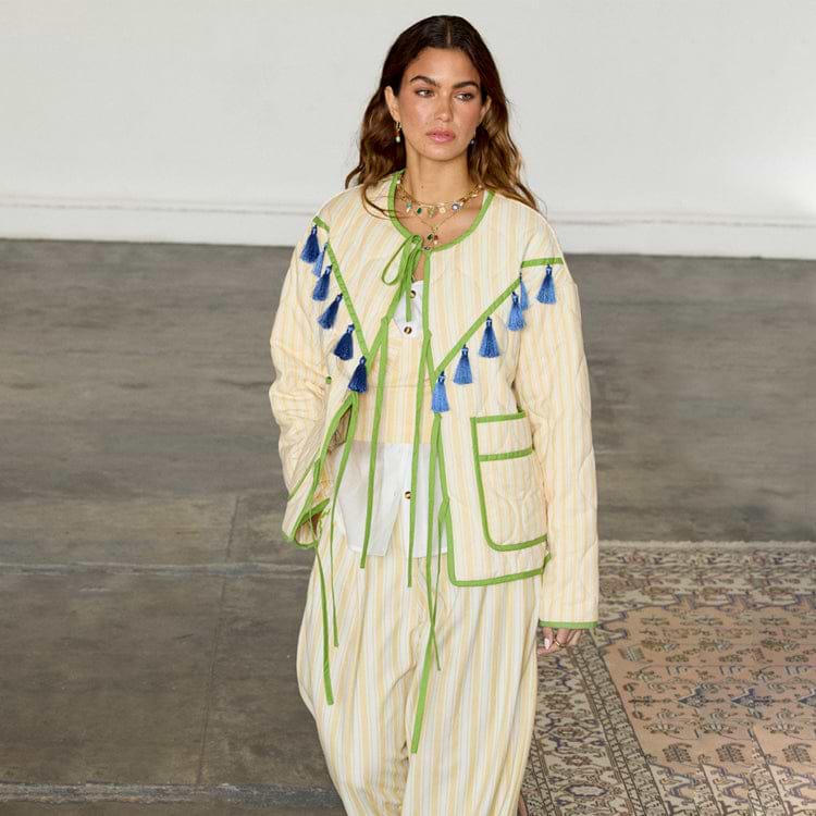 Butter Yellow Stripe Quilted Jacket – Never Fully Dressed