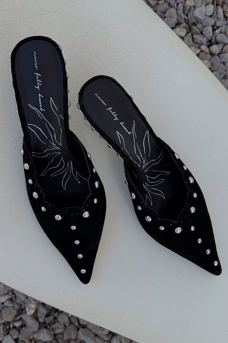 Black Suede Mules with Silver Studs – Never Fully Dressed
