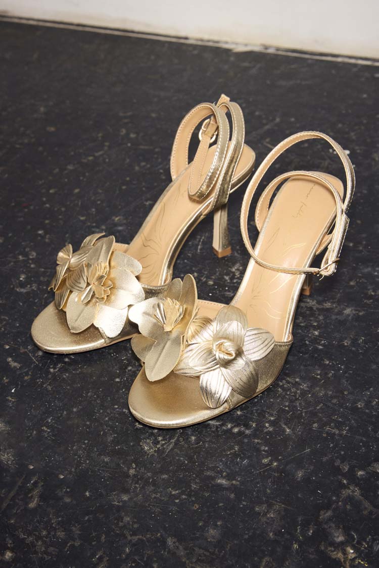 Gold Metallic Flower Heel – Never Fully Dressed
