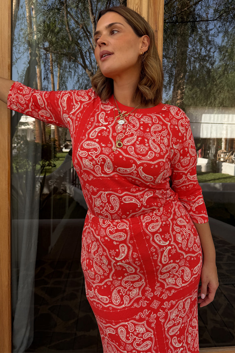 Red Bandana Rib Jersey Top – Never Fully Dressed