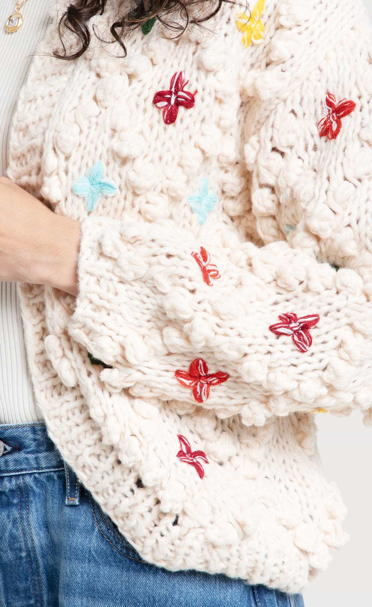 Knitted Cardigan Cross Pom Pom – SAACHI Knitted Cardigan Cross Pom Pom – SAACHI