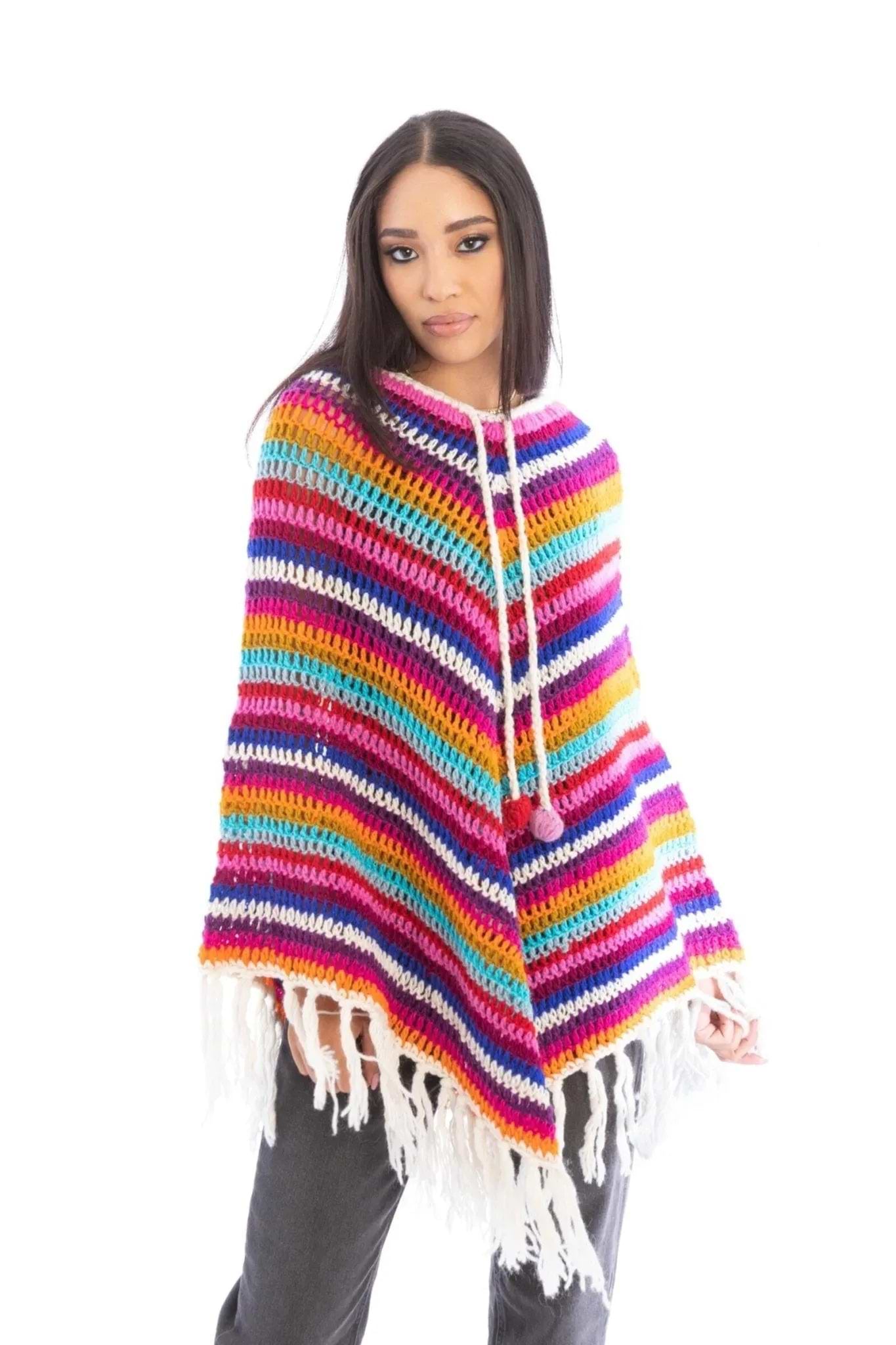 Open Weave Crochet Rainbow Poncho – SAACHI