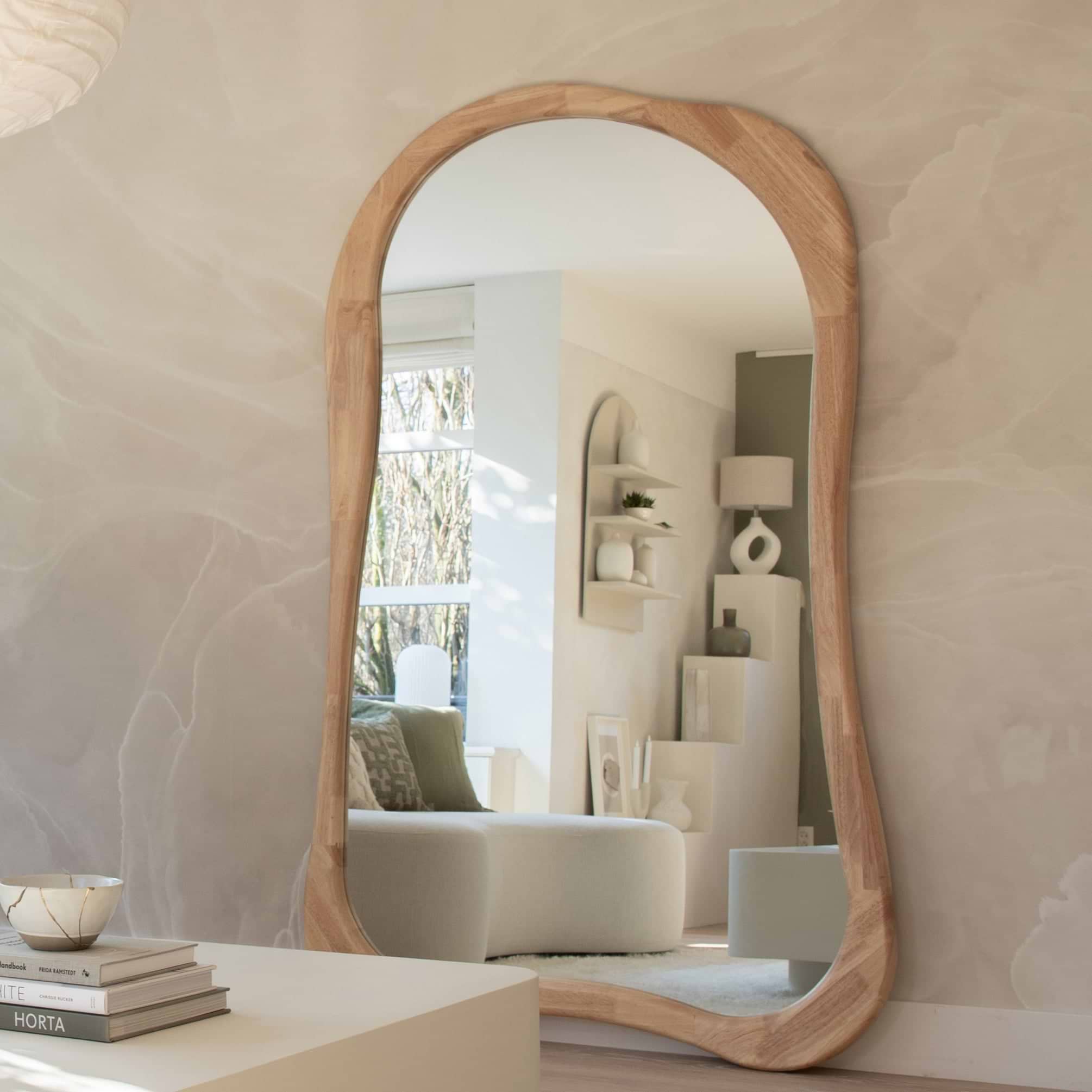 Arcurva Extra Large Full Length Light Wood Irregular Mirror 190x110cm