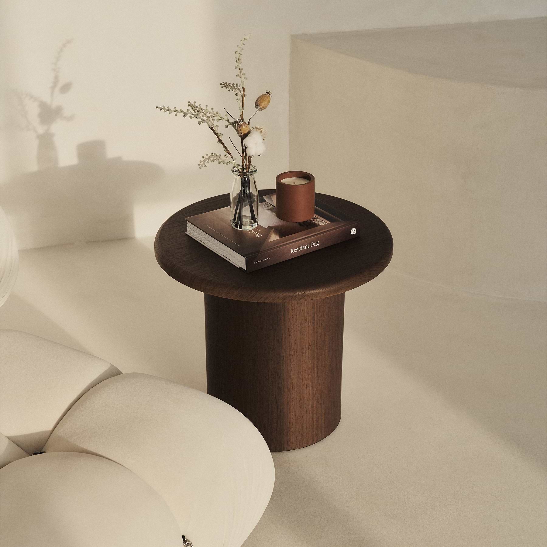 Dark Wood Round Wooden Side Table - Madison