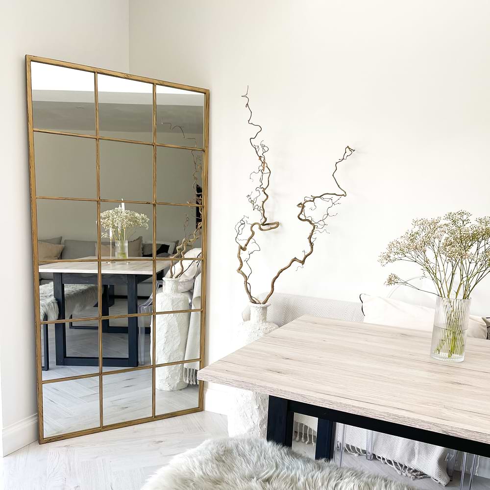 Full Length Large Gold Metal Window Mirror 180cm x 90cm - Brooklyn