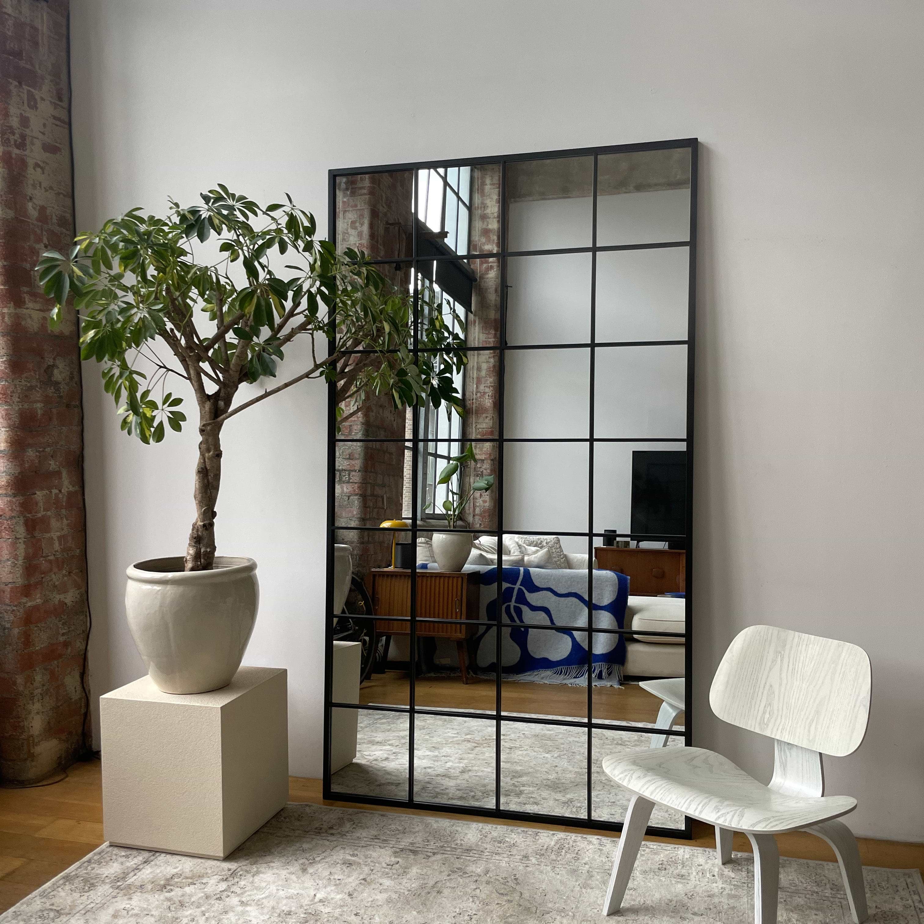 XL Full Length Black Metal Window Mirror 210cm x 120cm - Brooklyn