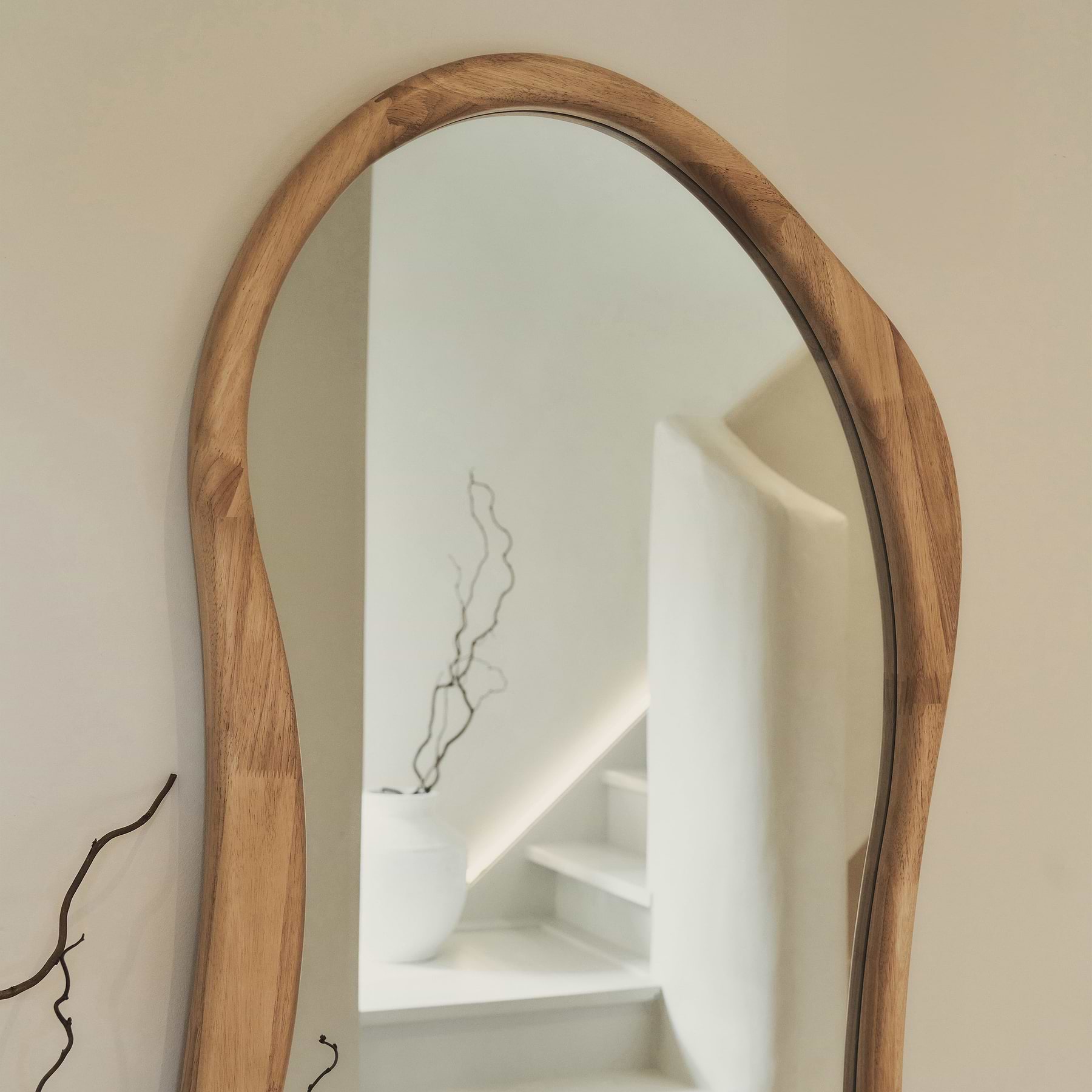 Arcurva - Large Full Length Light Wood Irregular Mirror 170cm x 85cm