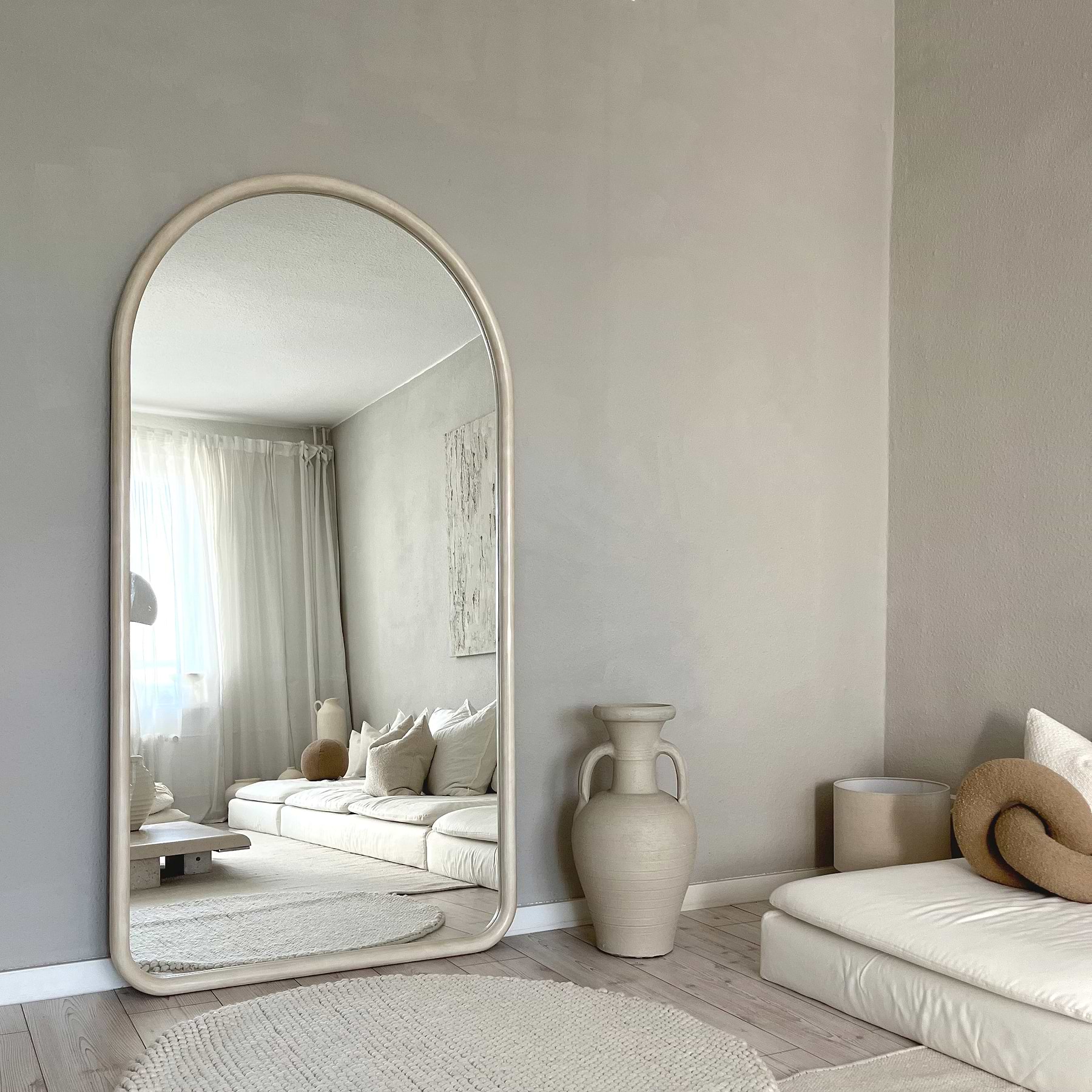 Extra Large Full Length Arched Concrete Mirror 190cm x 100cm - Amora