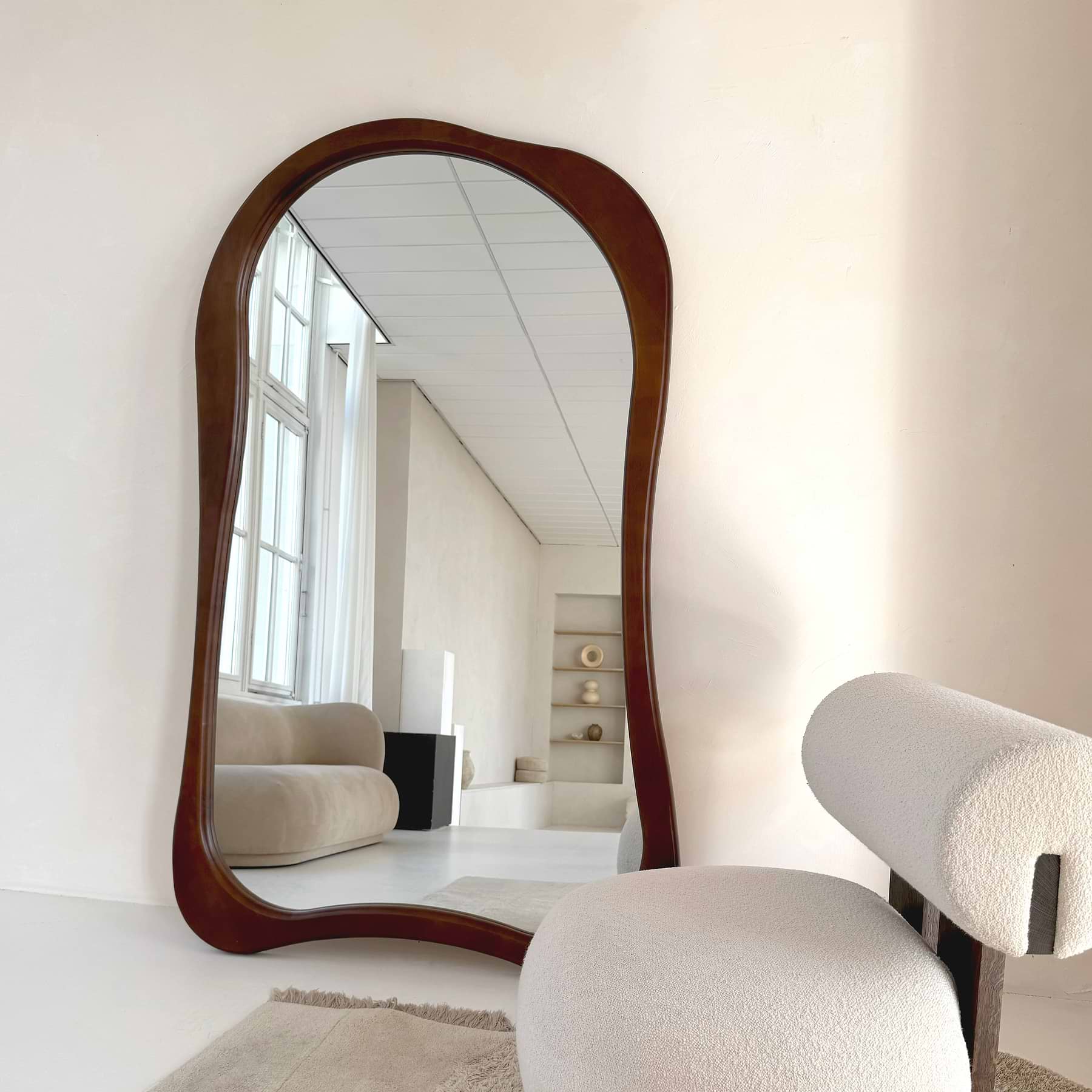Arcurva - Extra Large Full Length Dark Wood Irregular Mirror 190x110cm