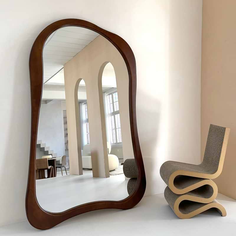 Arcurva - Extra Large Full Length Dark Wood Irregular Mirror 190x110cm