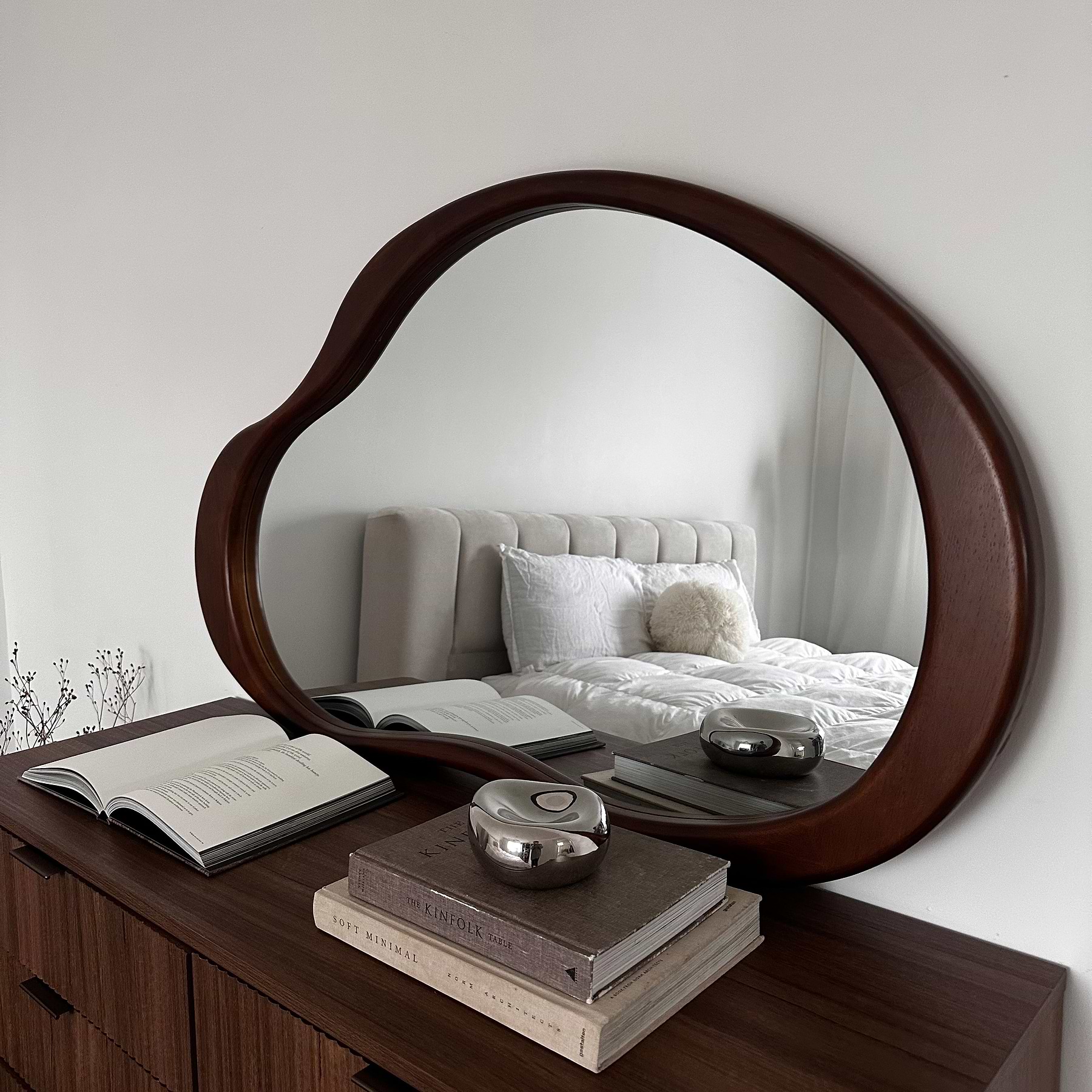 Large Overmantle Dark Wood Irregular Mirror 130cm x 80cm - Arcurva