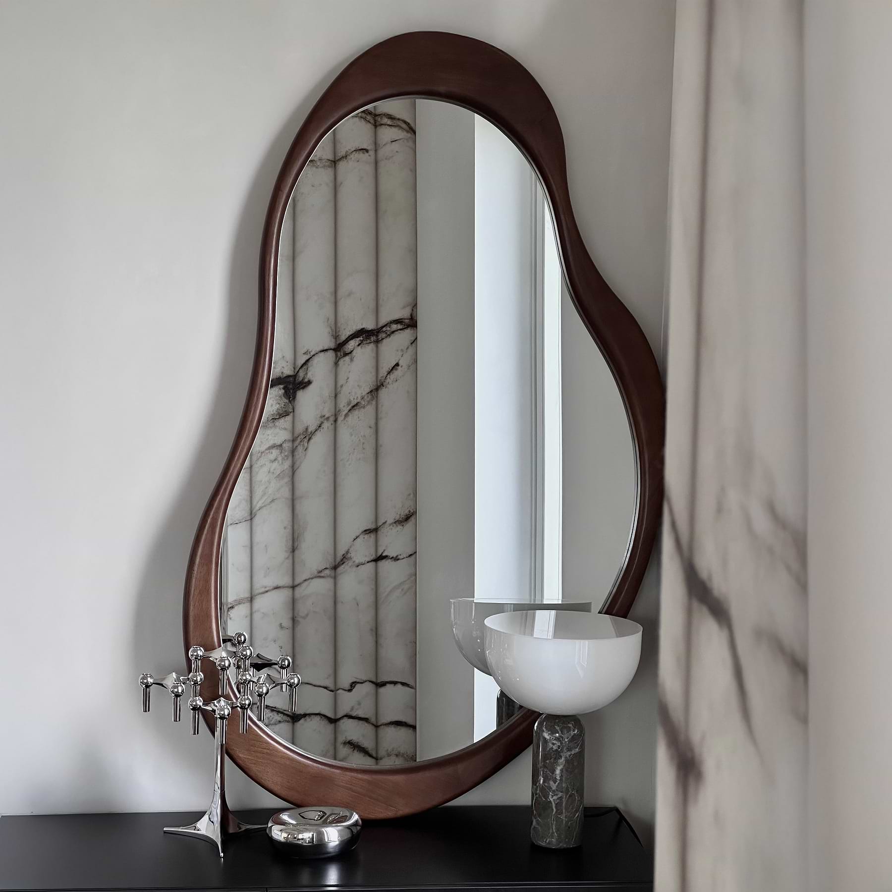 Large Overmantle Dark Wood Irregular Mirror 130cm x 80cm - Arcurva