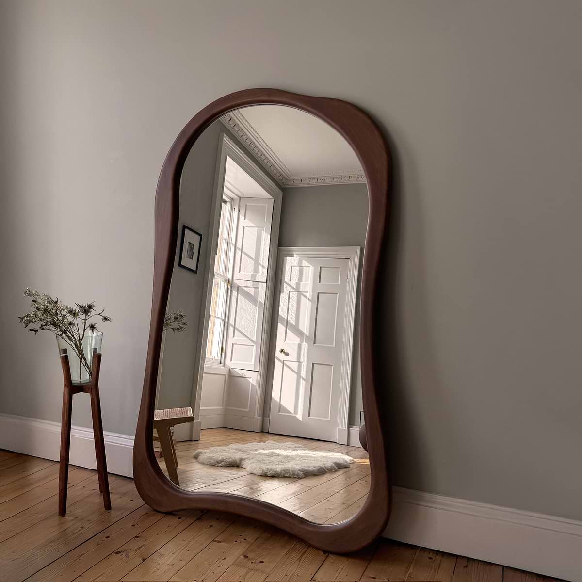 Arcurva - Extra Large Full Length Dark Wood Irregular Mirror 190x110cm