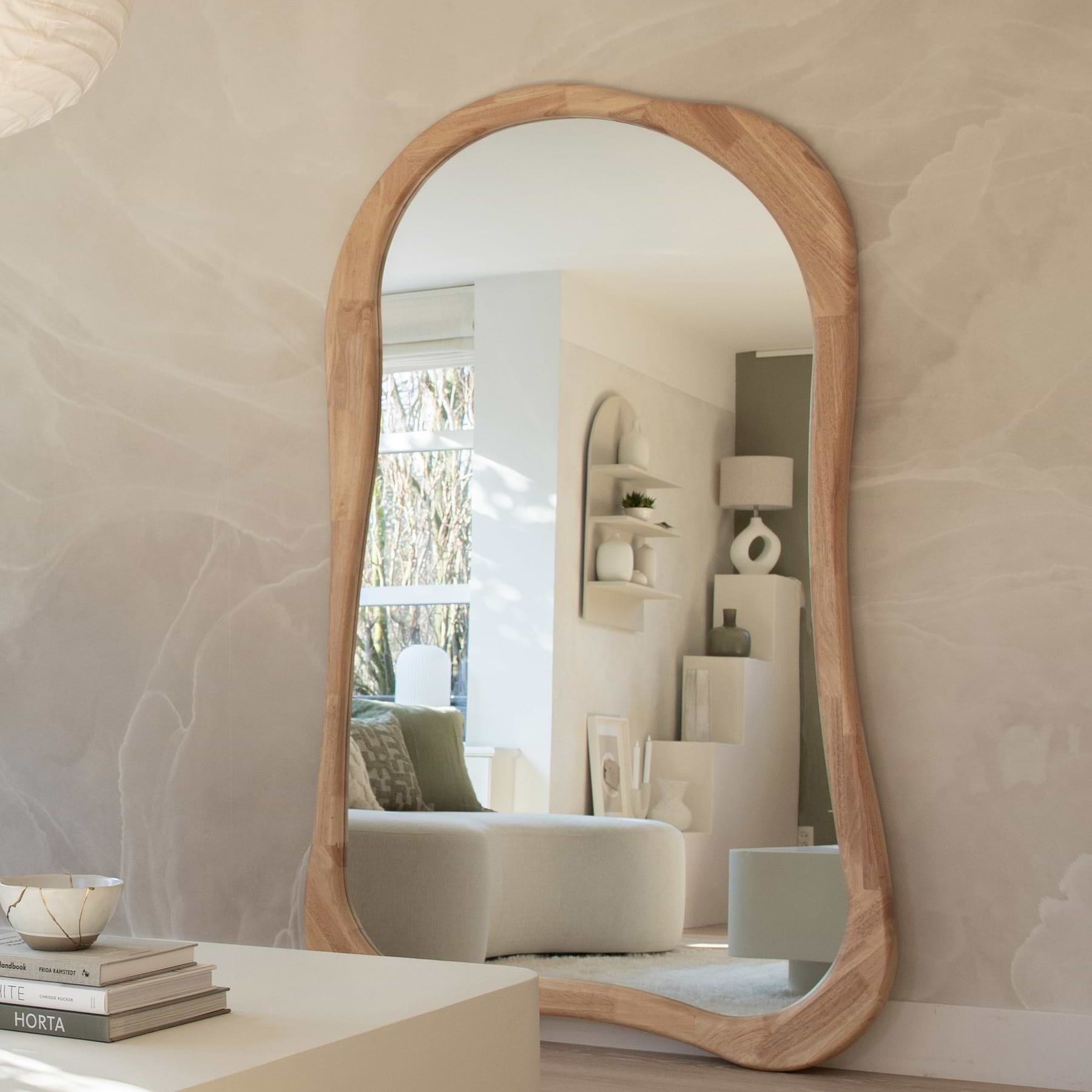 Arcurva Extra Large Full Length Light Wood Irregular Mirror 190x110cm