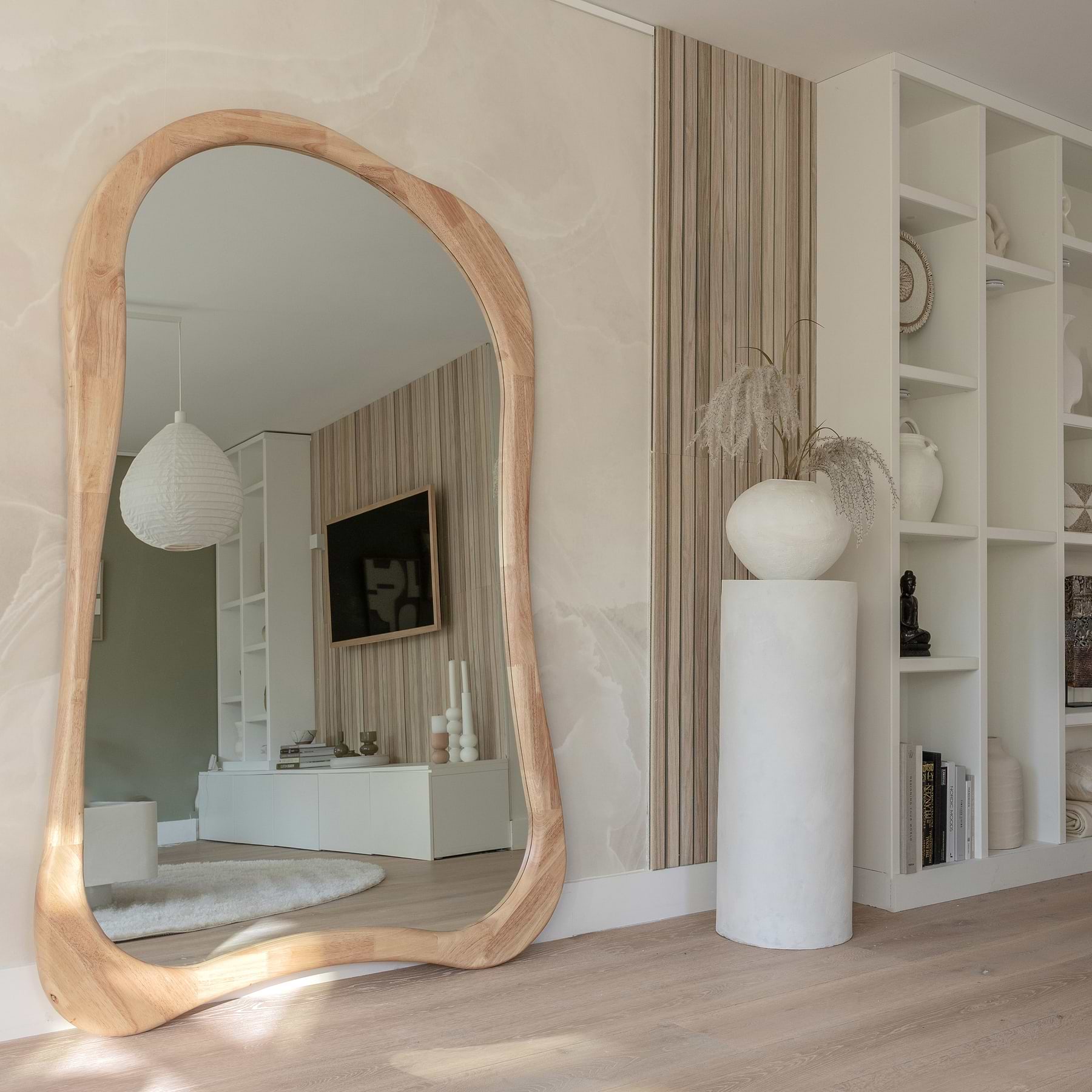 Arcurva Extra Large Full Length Light Wood Irregular Mirror 190x110cm