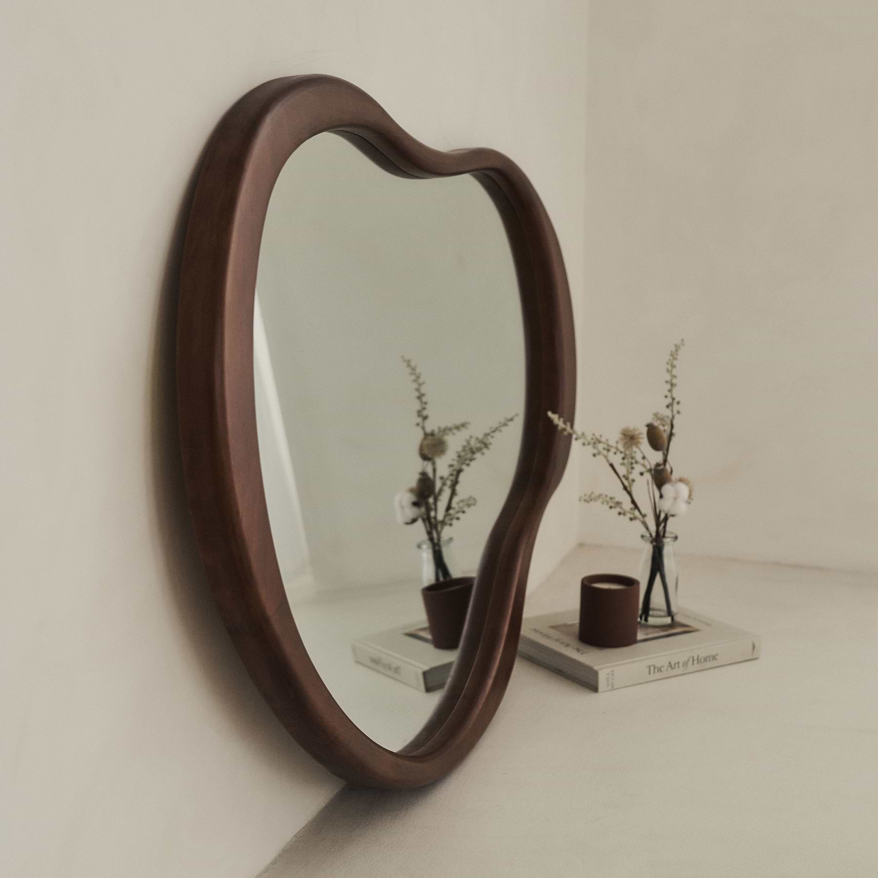 Large Overmantle Dark Wood Irregular Mirror 130cm x 80cm - Arcurva