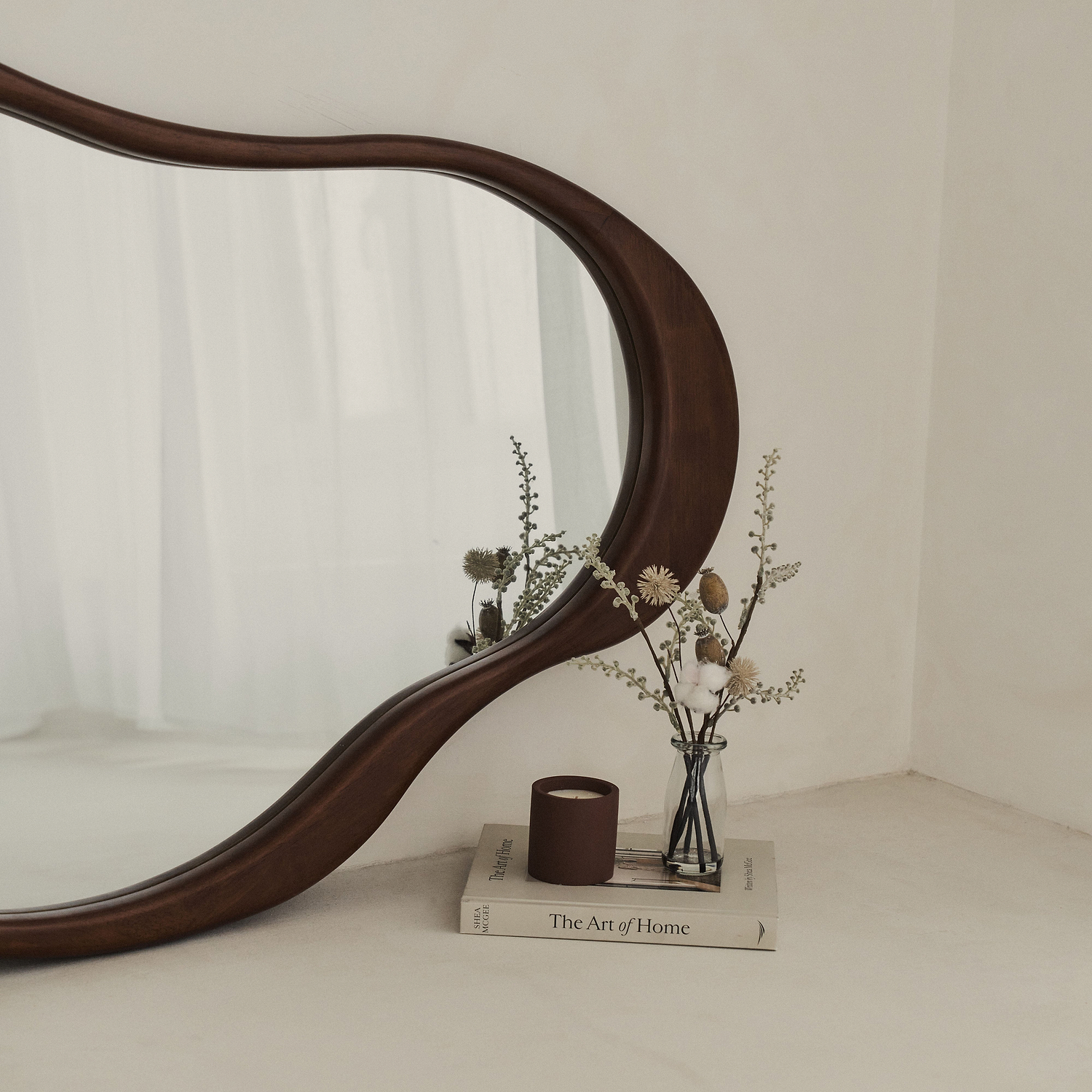 Large Overmantle Dark Wood Irregular Mirror 130cm x 80cm - Arcurva