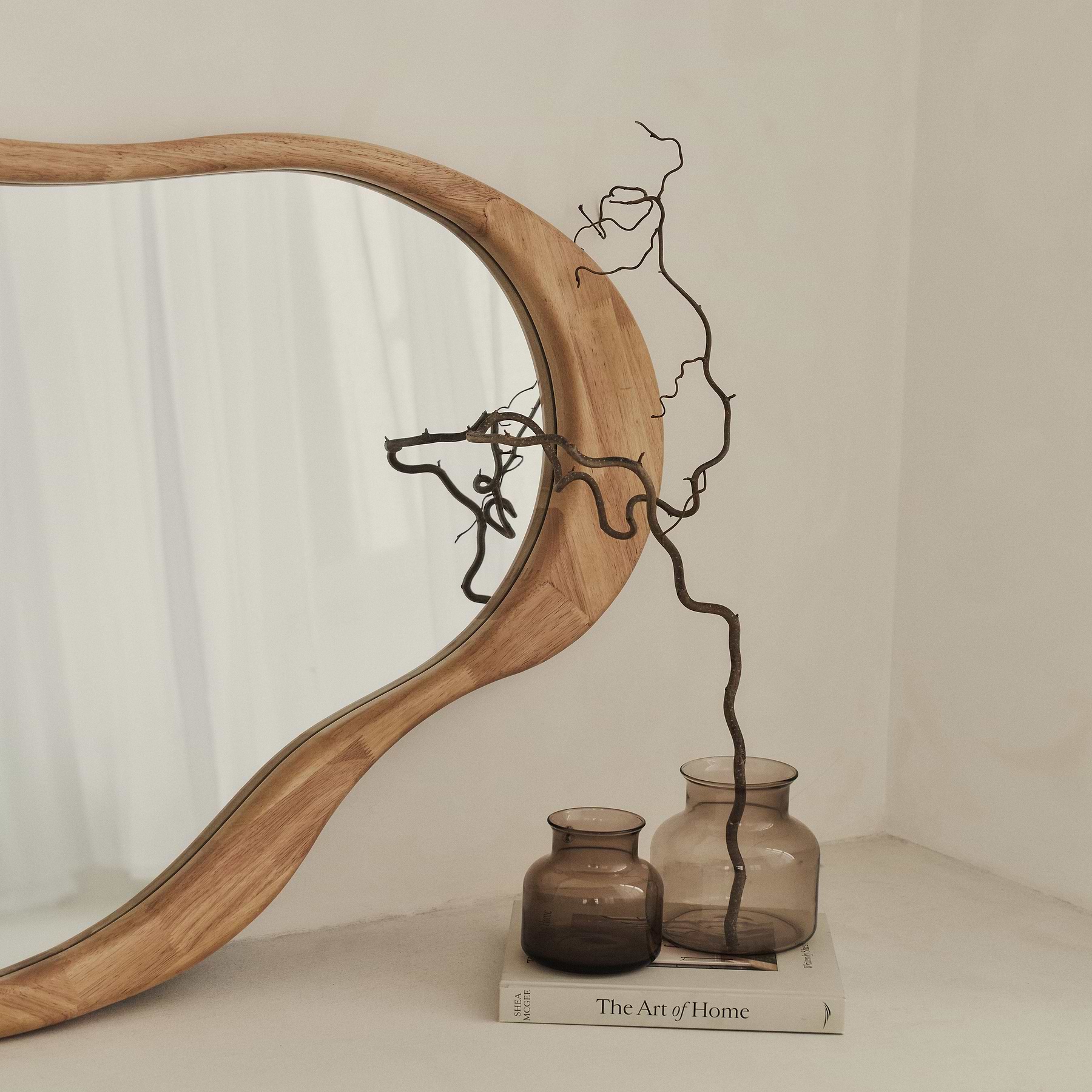 Large Overmantle Light Wood Irregular Mirror 130cm x 80cm - Arcurva
