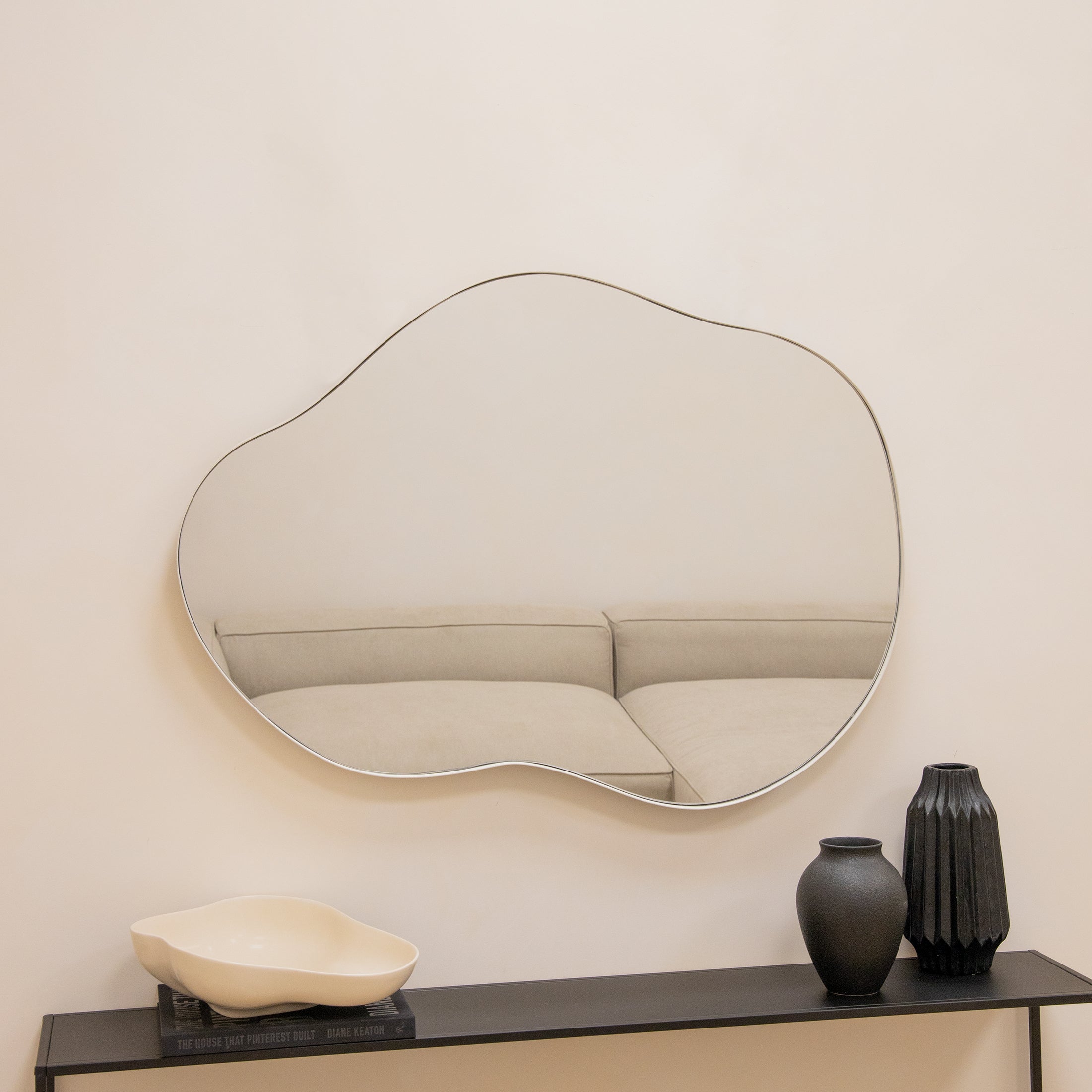 Ecru Metal Pond Shaped Irregular Wall Mirror 100cm x 70cm - Ava