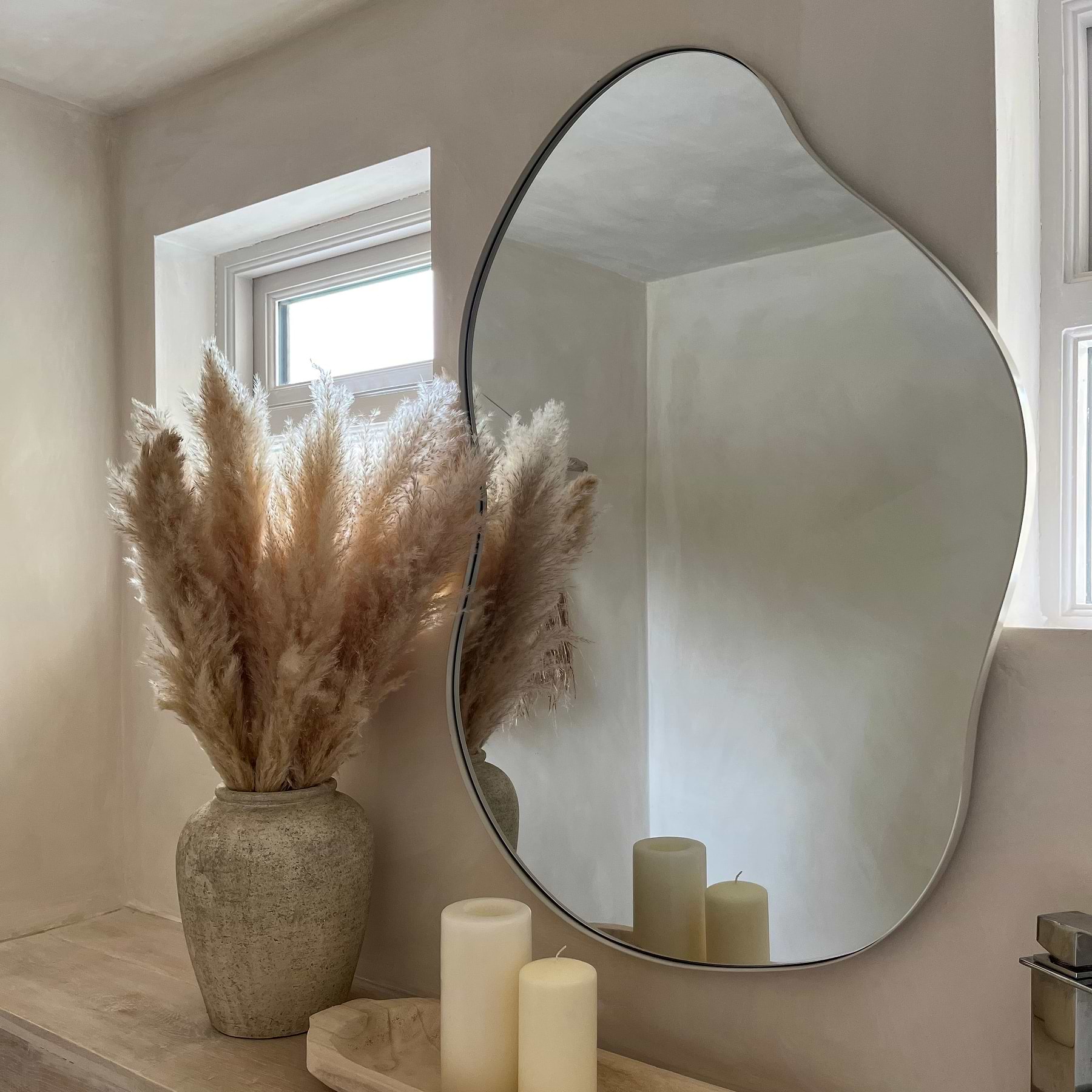 Ecru Metal Pond Shaped Irregular Wall Mirror 100cm x 70cm - Ava