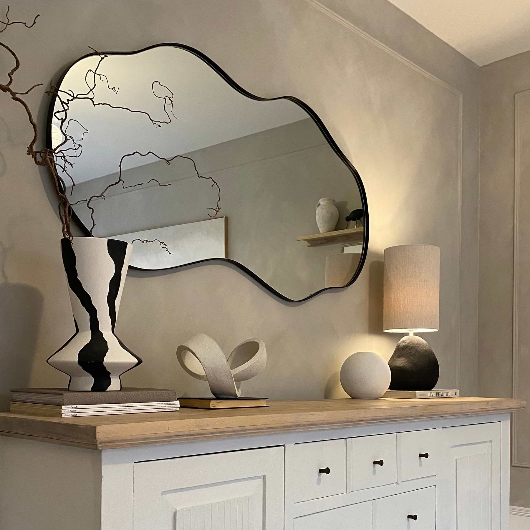 Black Metal Pond Shaped Irregular Wall Mirror 125cm x 65cm - Ava