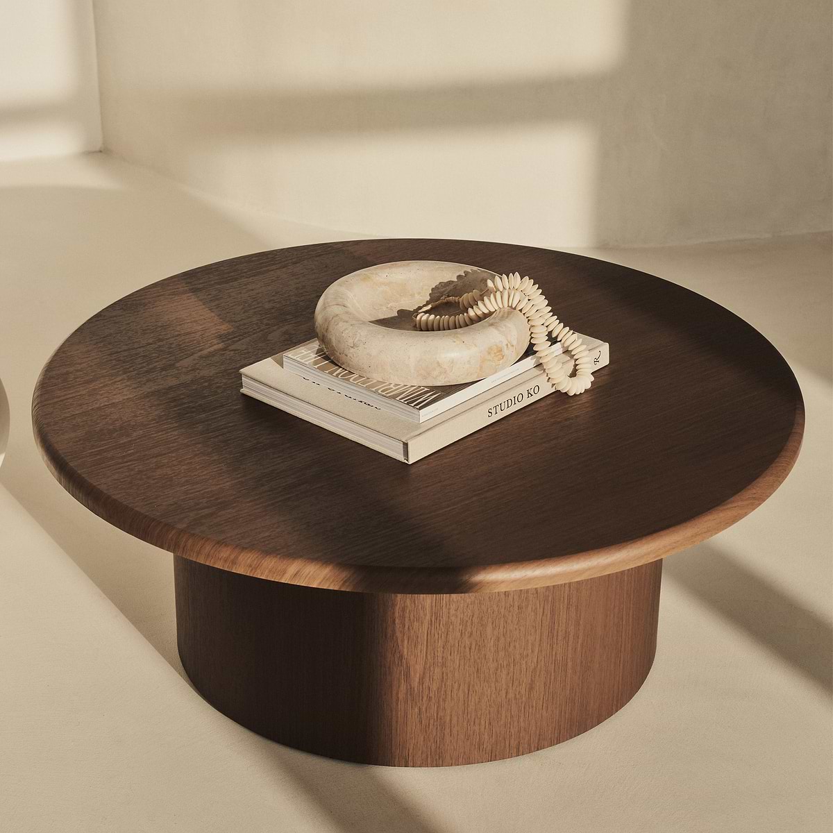 Large Dark Wood Round Wooden Coffee Table - Madison