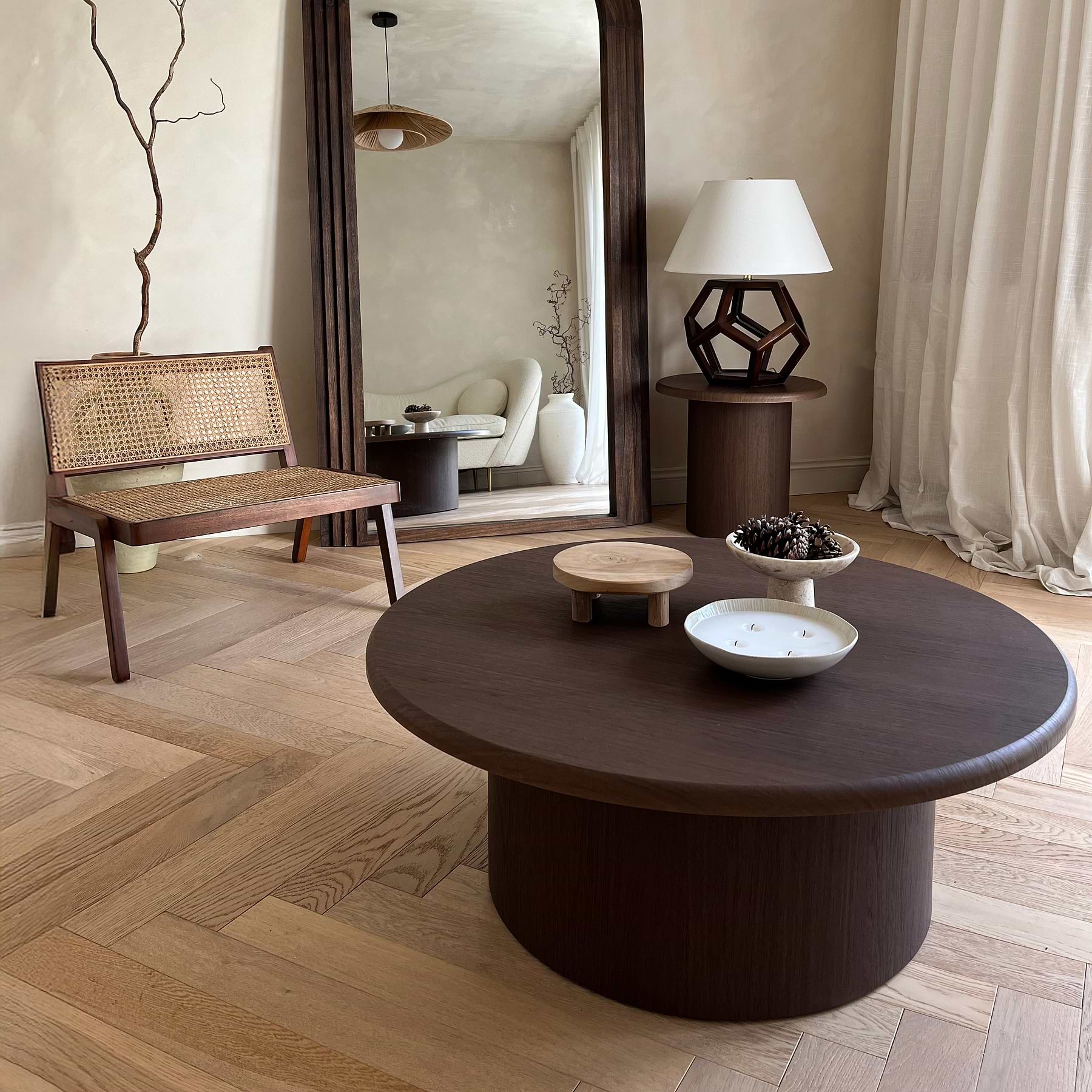 Large Dark Wood Round Wooden Coffee Table - Madison