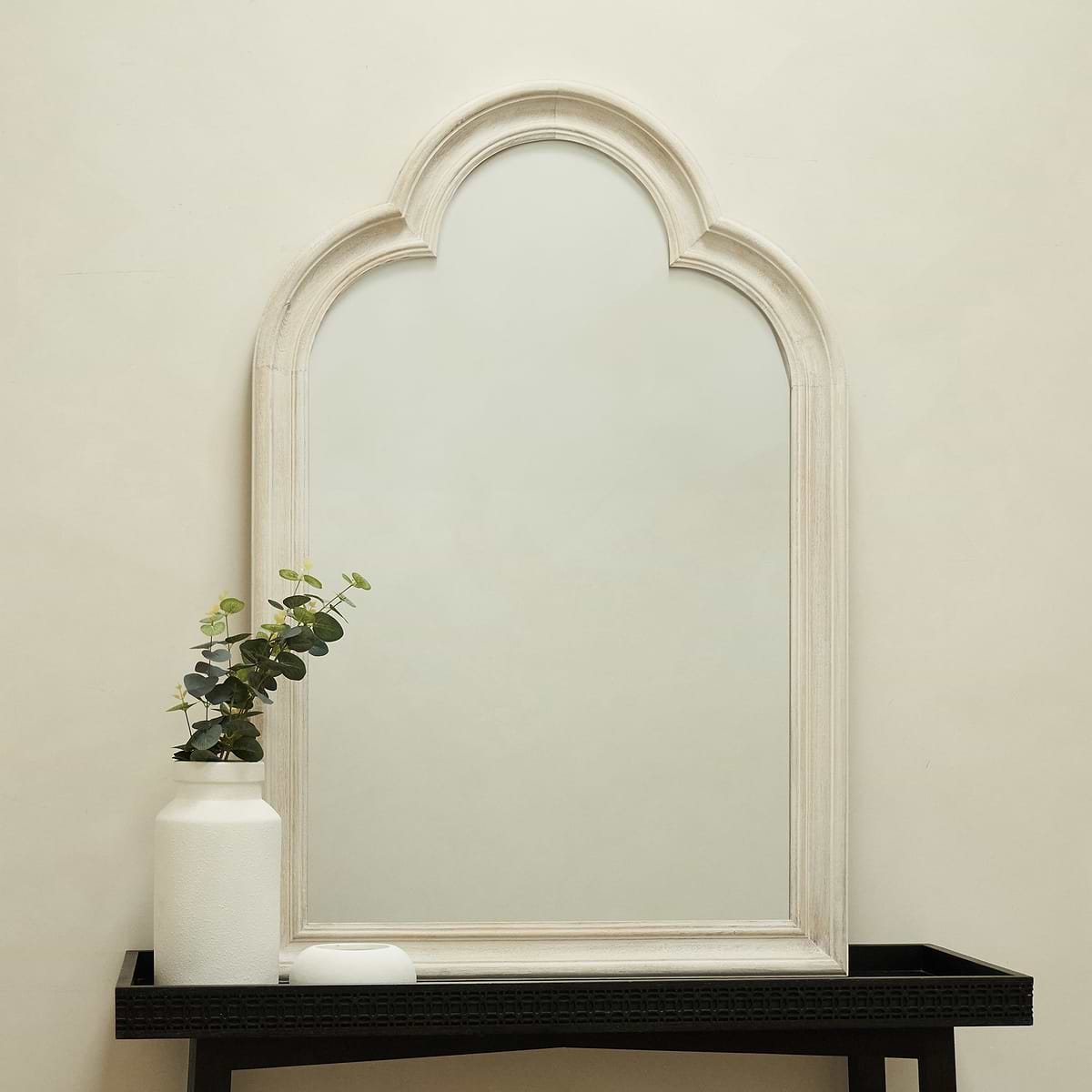 White Washed Wood Arched Mirror 120cm x 80cm - Melilla