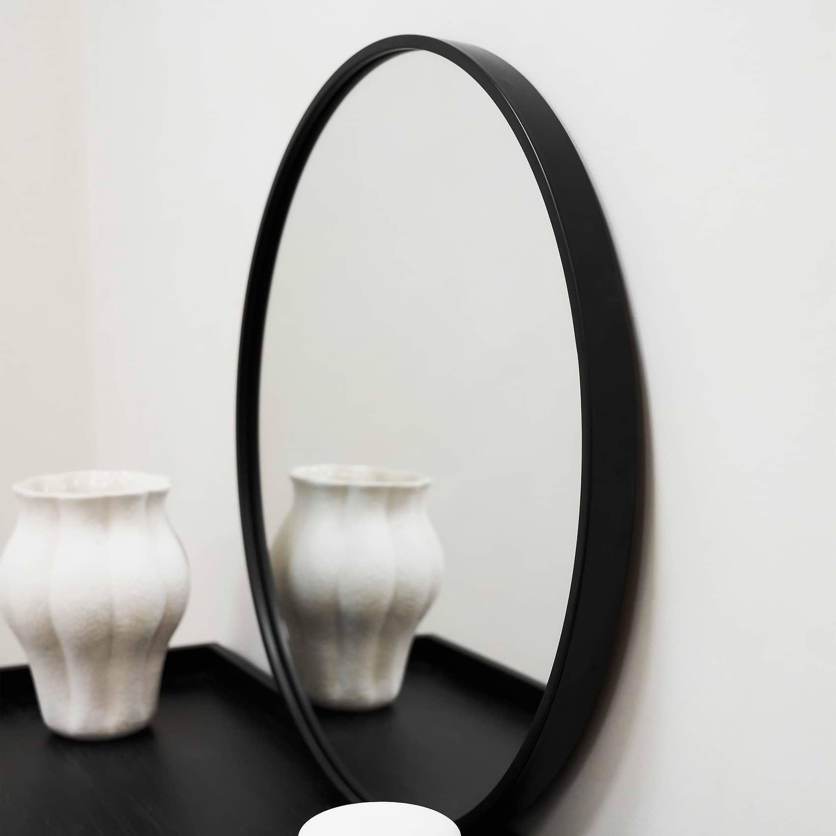 Black Metal Round Wall Mirror 70cm x 70cm - Metro