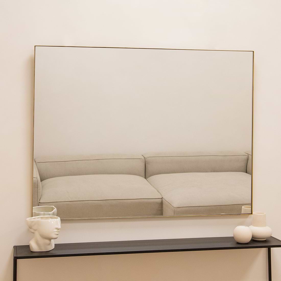 Gold Rectangular Metal Large Wall Mirror 120cm x 90cm - Theo