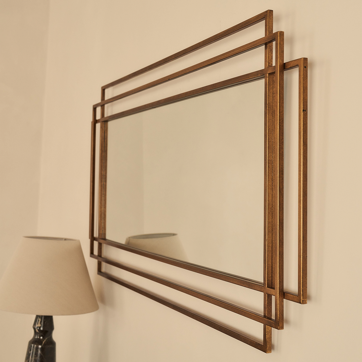 Large Gold Rectangular Metal Mirror 140cm x 70cm - Amalfi