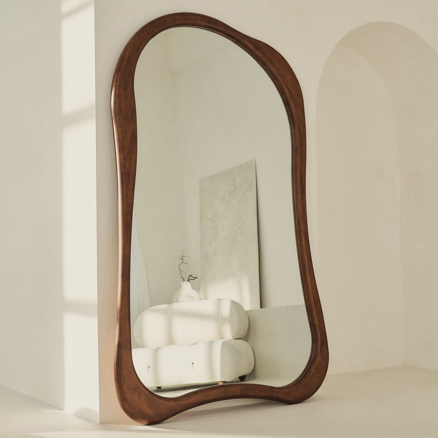 Arcurva - Extra Large Full Length Dark Wood Irregular Mirror 190x110cm
