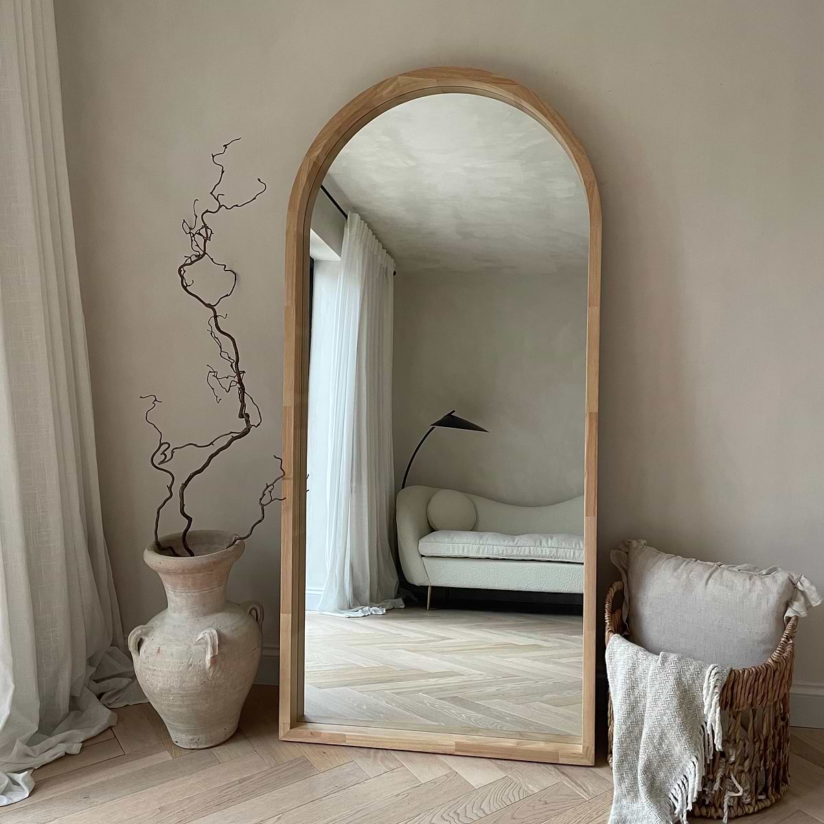 Natural Organic Full Length Wooden Arched Mirror 170cm x 80cm - Lilia
