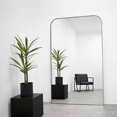 Full Length Black Curved Metal Extra Large Mirror 200cm x 120cm - Theo