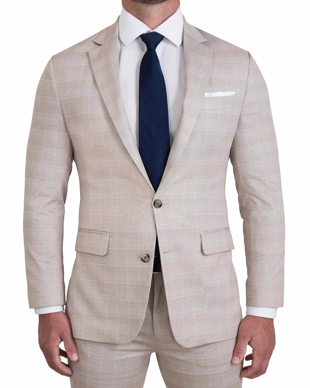 Athletic Fit Stretch Suit - Tan and White Windowpane Suit
