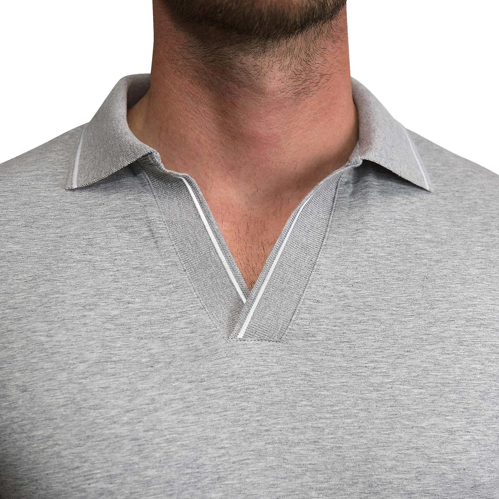 Tipped Long Sleeve Polo - Grey with White