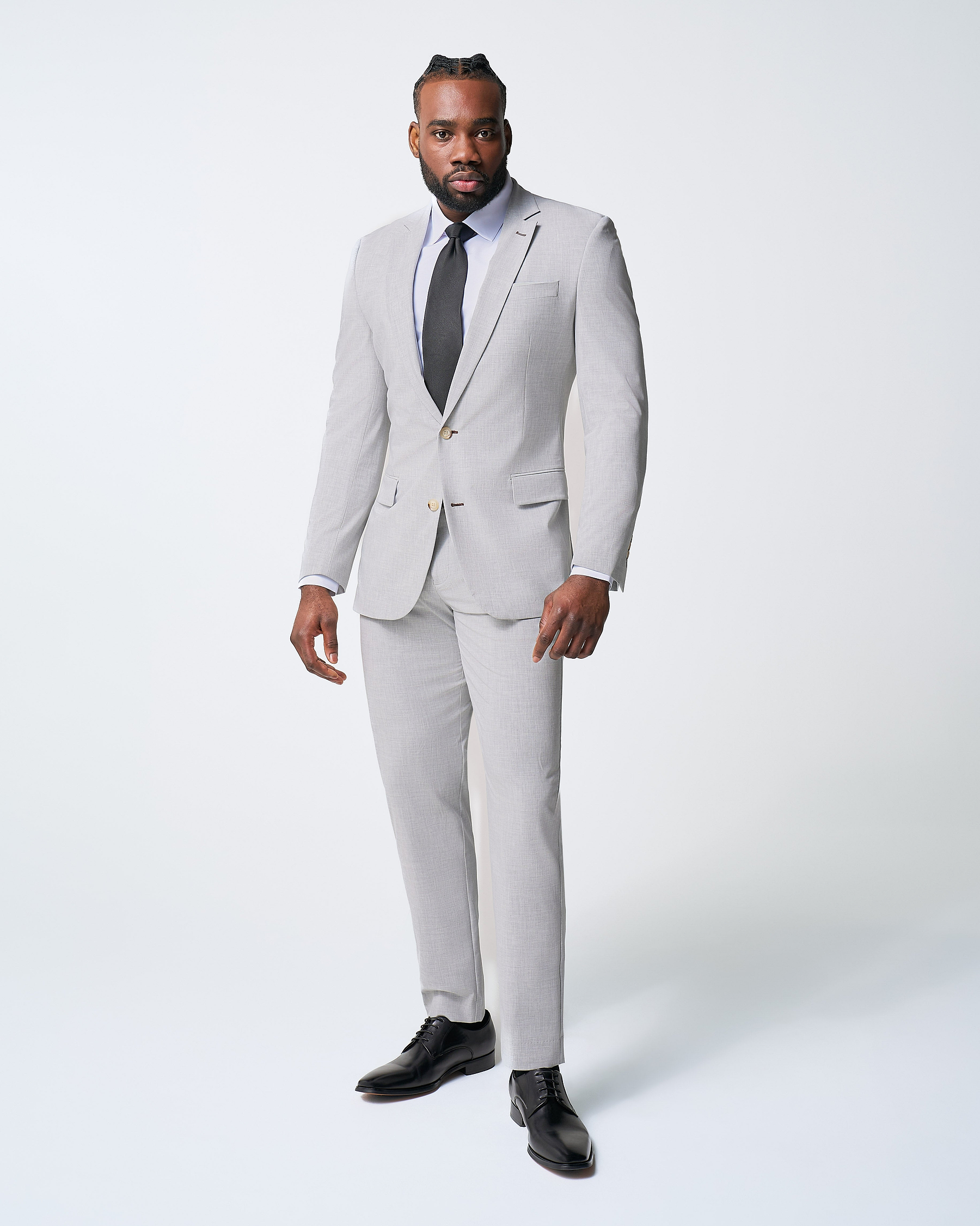 Athletic Fit Stretch Suit - Lightweight Heathered Light Grey