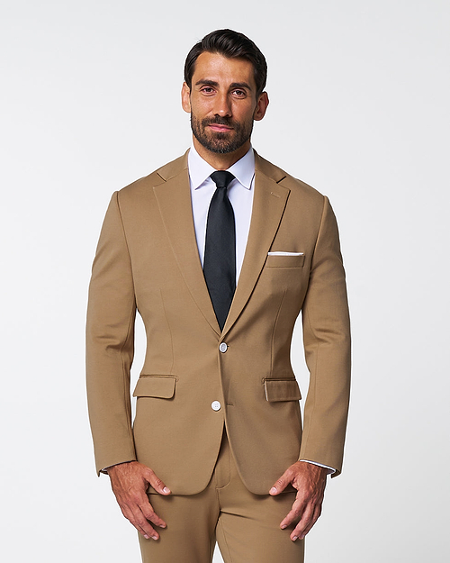 Athletic Fit Stretch Suit - Solid Dark Tan