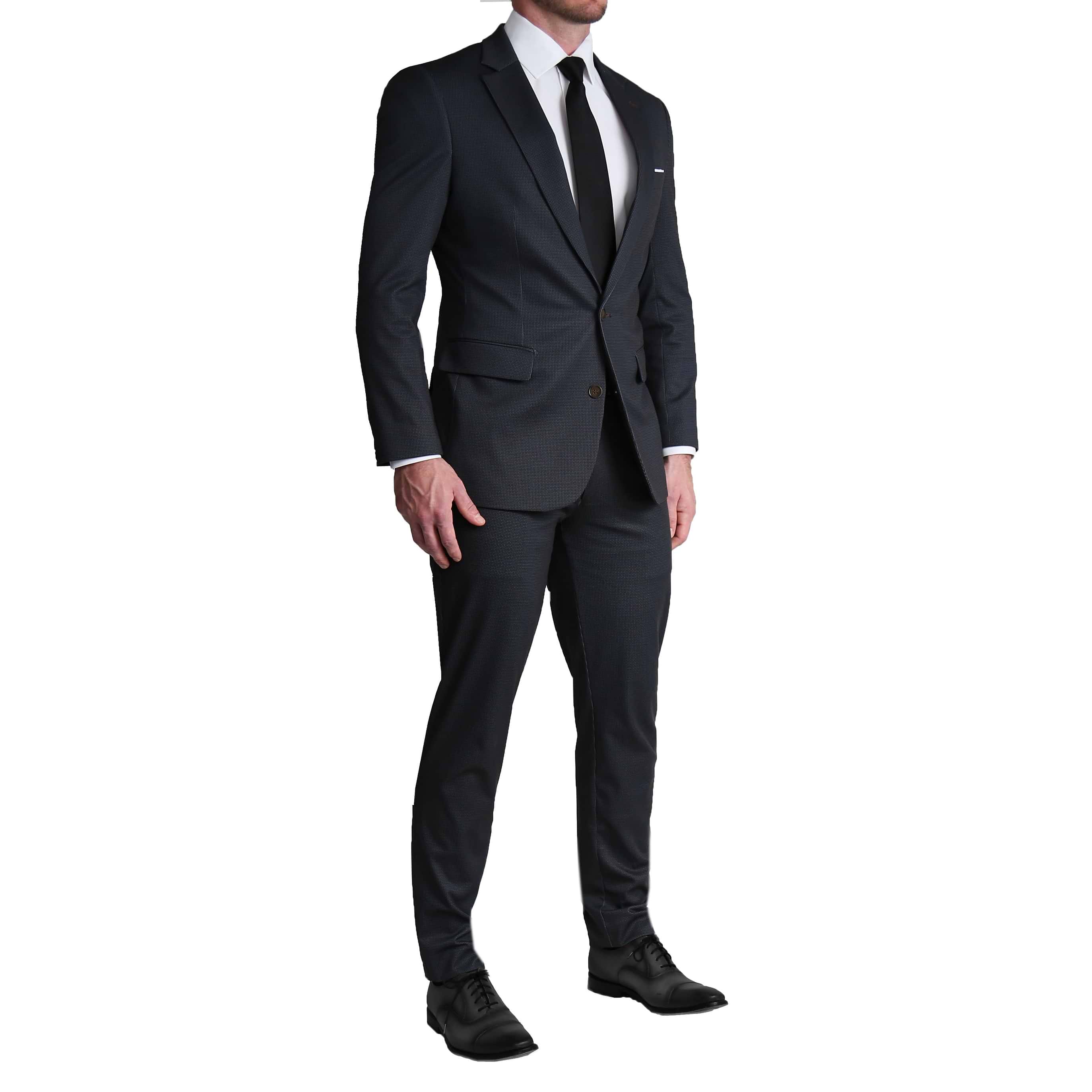 Athletic Fit Stretch Suit - Knit Charcoal Microcheck