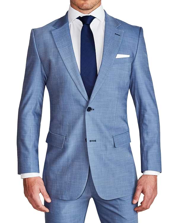 Athletic Fit Stretch Suit - Heathered Light Blue