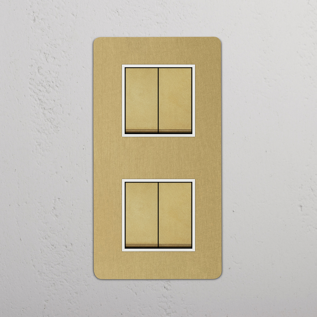 Double 4x Vertical Rocker Switch | Antique Brass & White