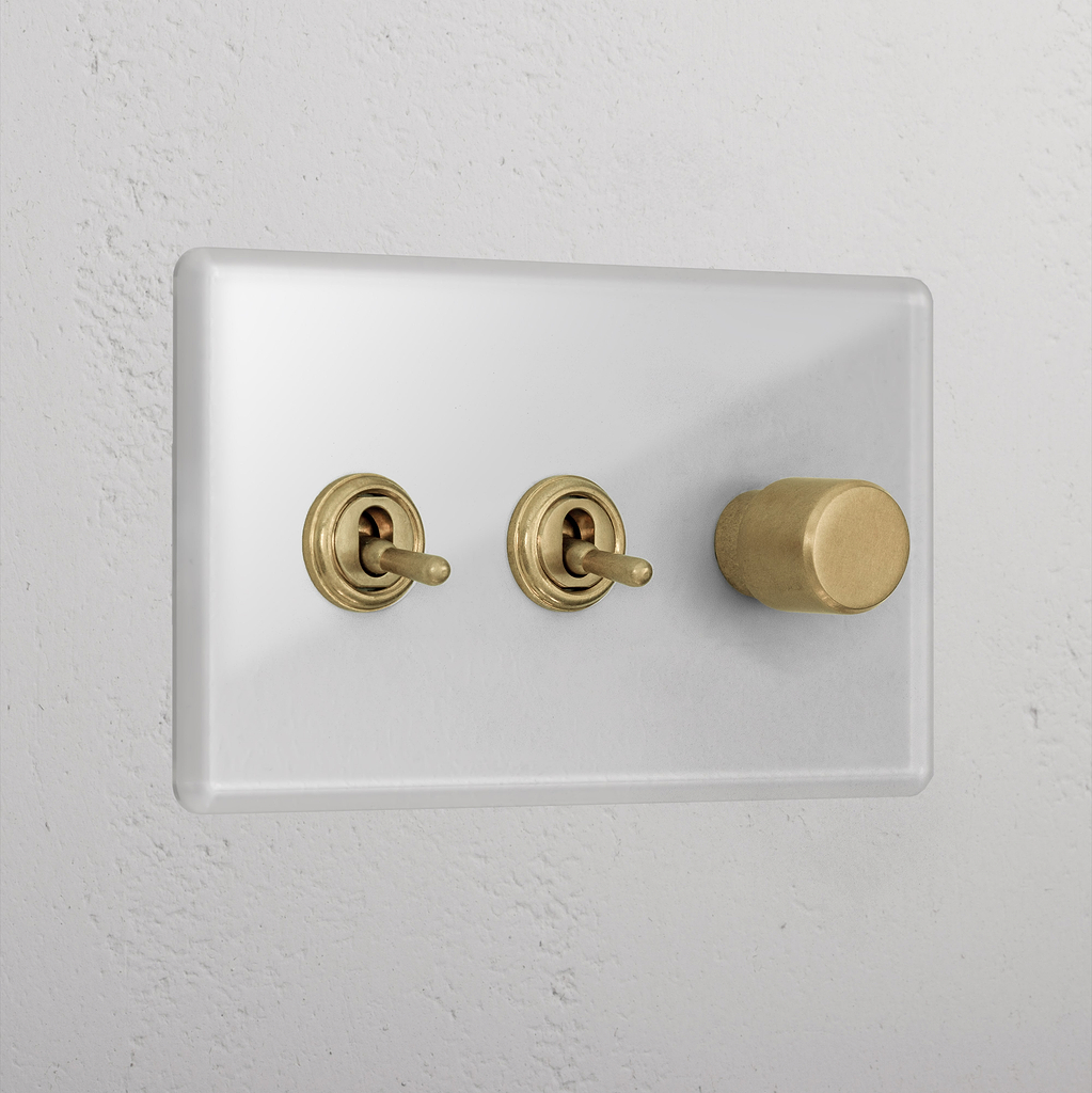 3G Mixed Switch | 2 Toggle 1 Dimmer | Clear Antique Brass – Corston