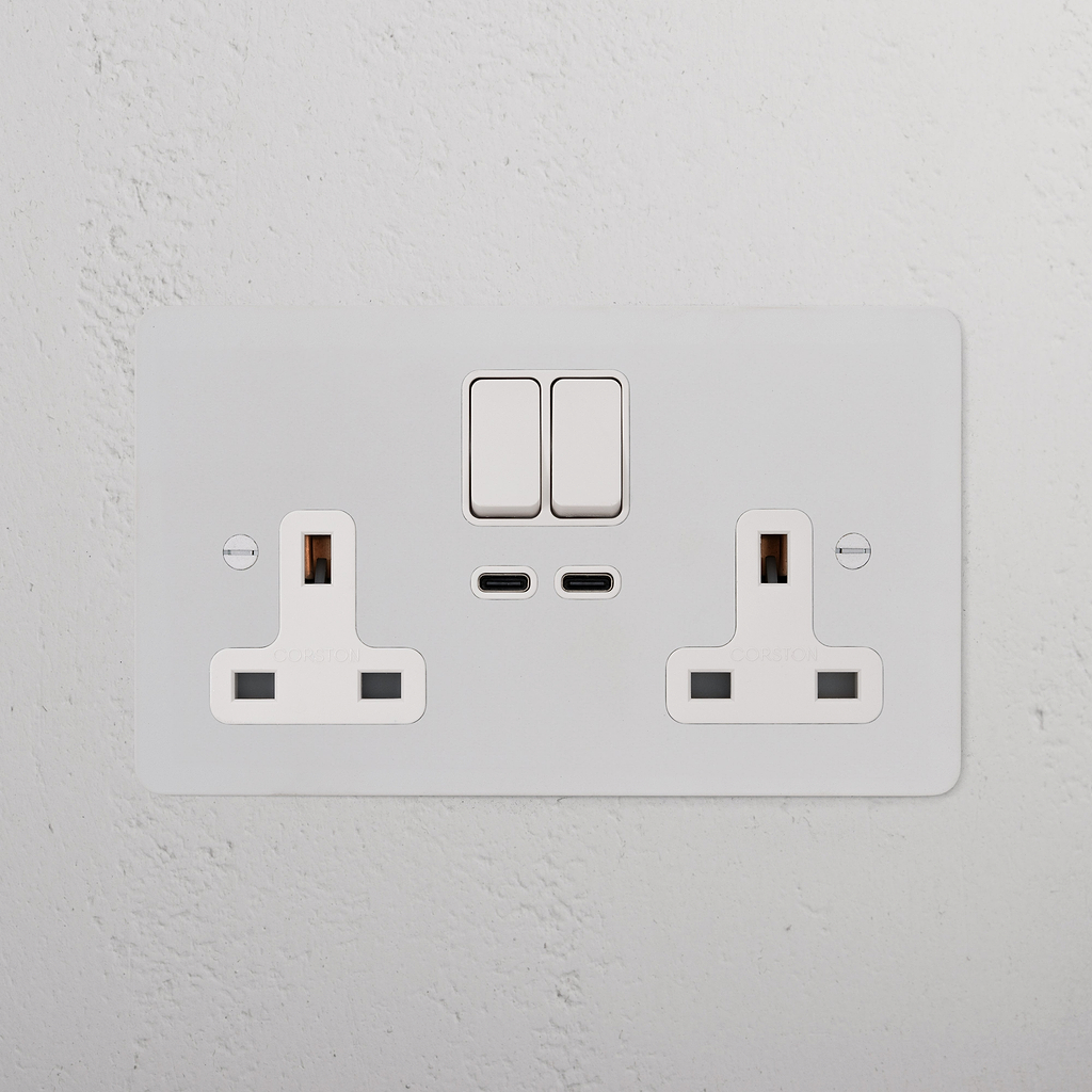 Double Socket with USB-C Fast Charge | Paintable White – Corston