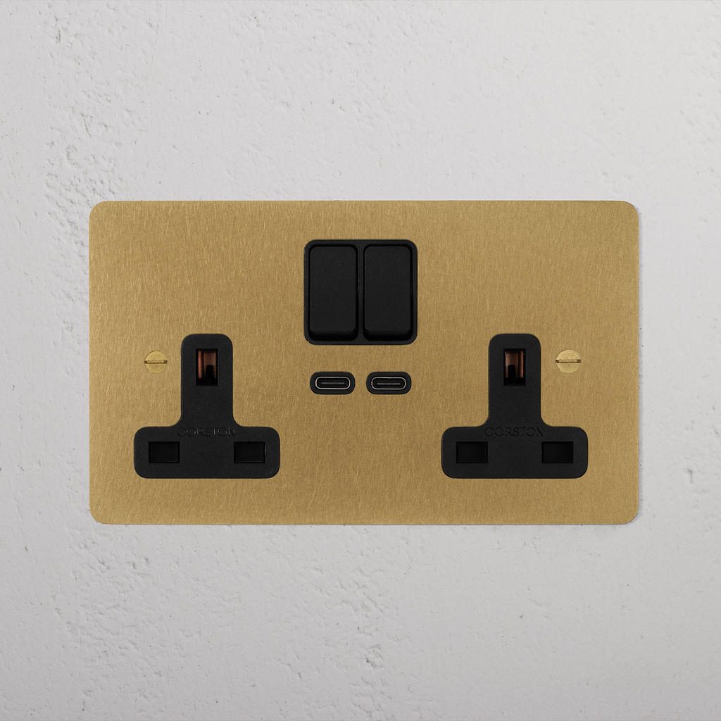 Double Socket with USB-C Fast Charge | Antique Brass Black – Corston
