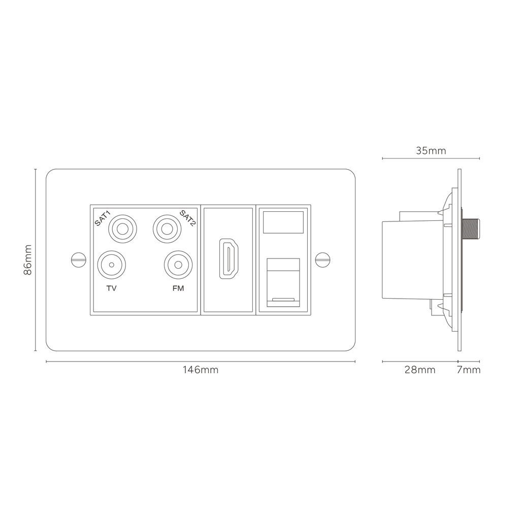 Double Aerial & HDMI & CAT6 Socket Bronze Black | Sockets & Modules