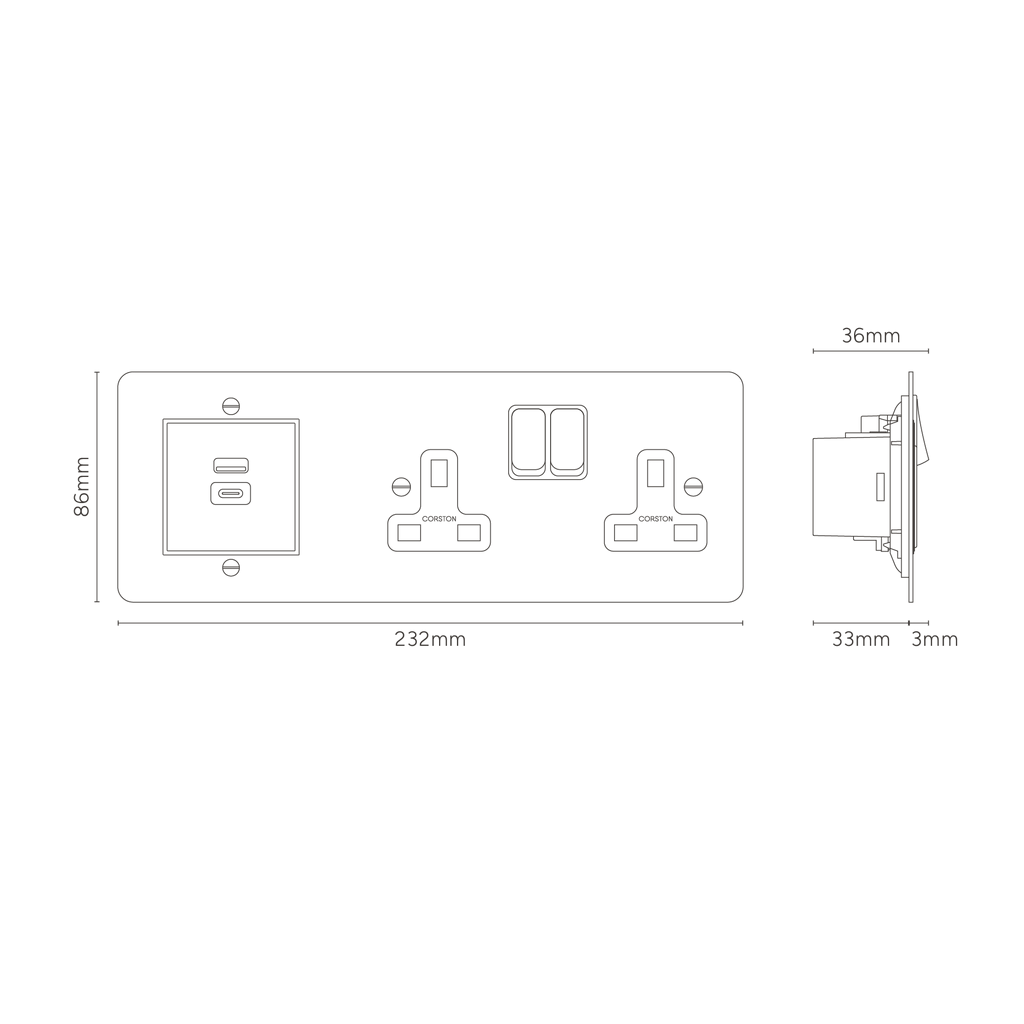 Double Socket & USB-A+C Fast Charge Antique Brass Black | Sockets & Modules