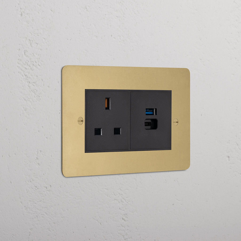 Double 13A & USB-A+C Fast Charge Socket Antique Brass Black | Sockets ...