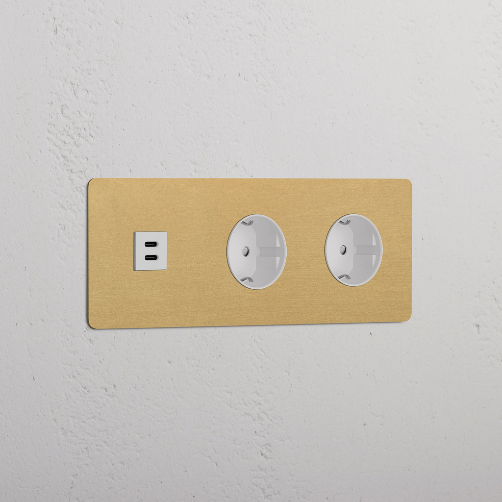 Kew Triple USB-C 30W & 2x Schuko Type F Socket Antique Brass White ...