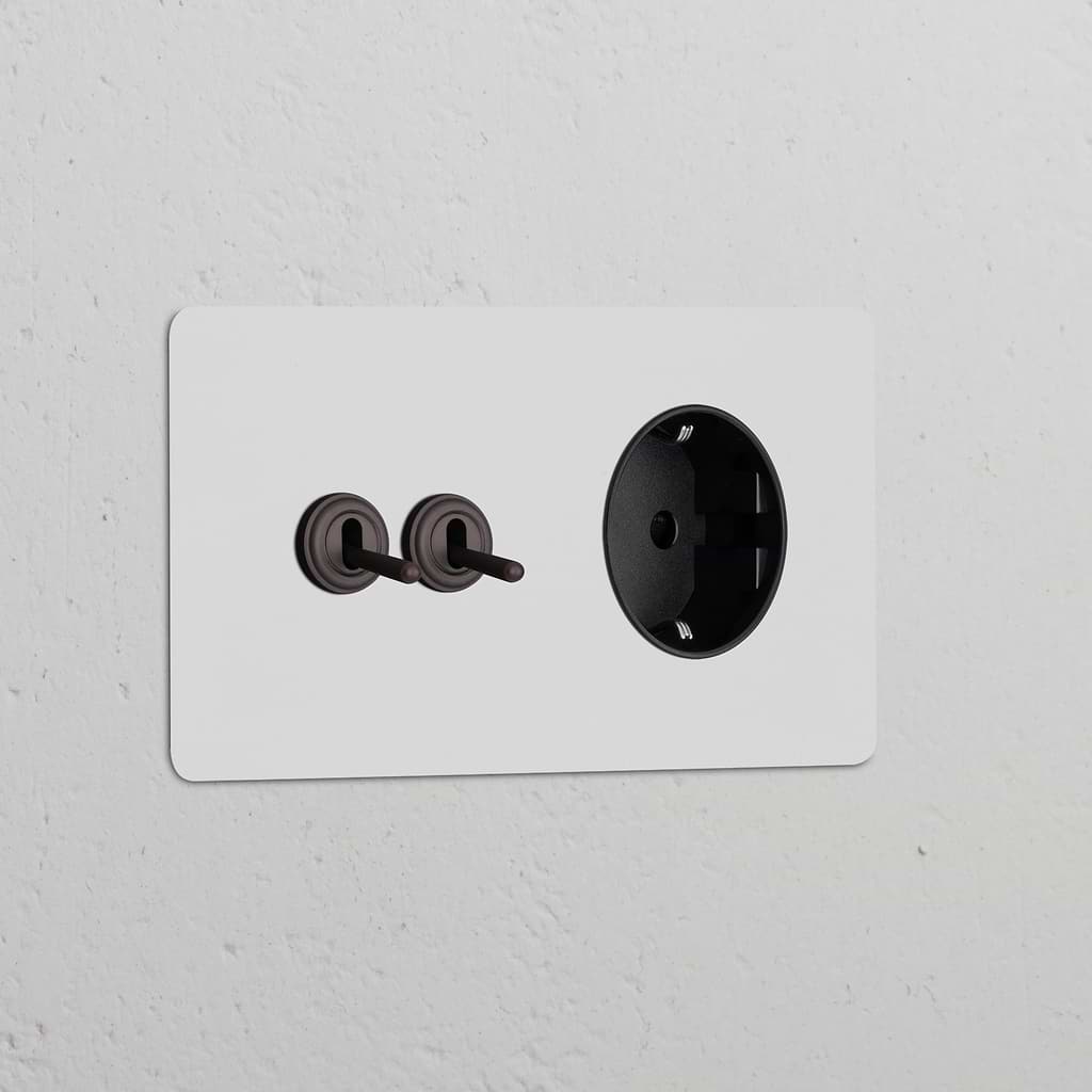 Kew Double 2x Toggle Switch & Schuko Type F Socket Paintable Bronze ...